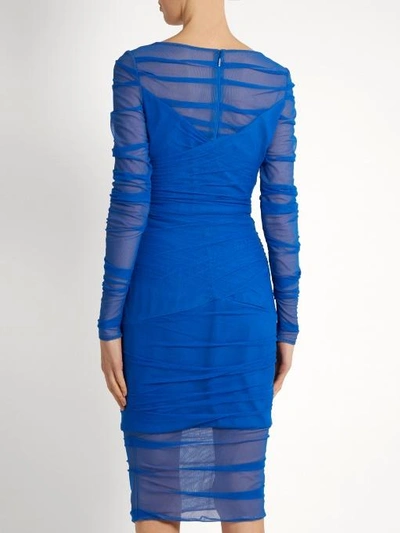 Versace Draped Stretch Tulle Dress In Blue | ModeSens