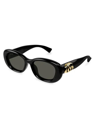Gucci Gg Logo Oval Plastic Sunglasses In Black | ModeSens