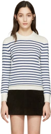Saint Laurent Grunge Crewneck Sweater In Ivory And Blue Striped ...
