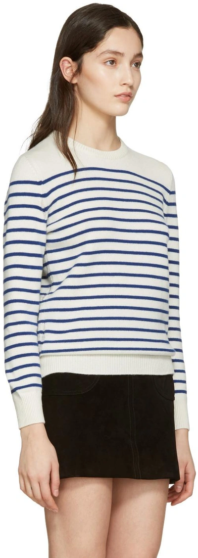 Saint Laurent Grunge Crewneck Sweater In Ivory And Blue Striped ...