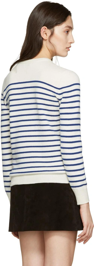 Saint Laurent Grunge Crewneck Sweater In Ivory And Blue Striped ...