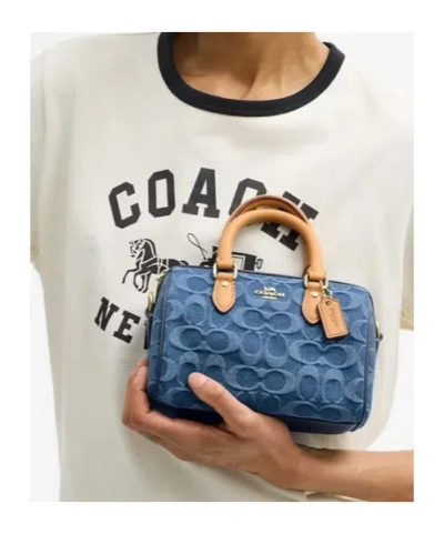 Coach Mini Rowan Crossbody Bag In Signature Denim In Blue | ModeSens