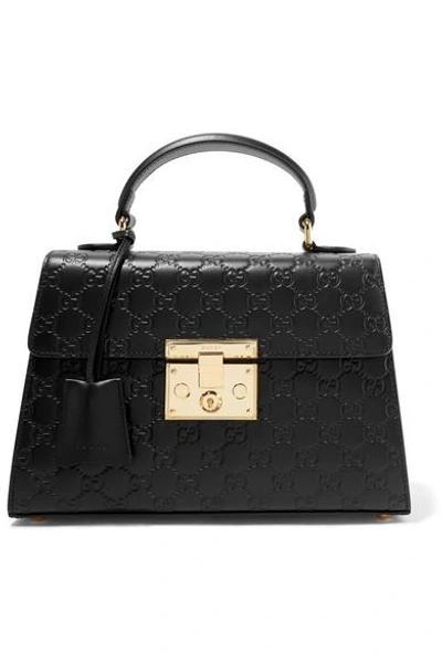 Gucci Small Padlock Top Handle Signature Leather Bag In Black | ModeSens