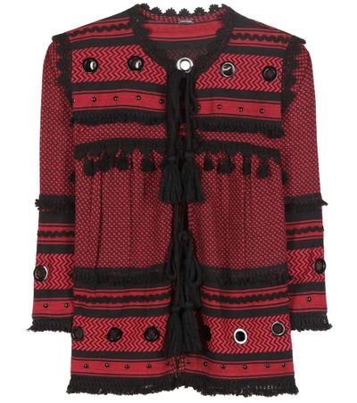 Dodo Bar Or Embellished Lace-trimmed Cotton-jacquard Top In Red/black ...