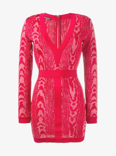 Balmain Woman Jacquard-knit Mini Dress Red In Framboise | ModeSens