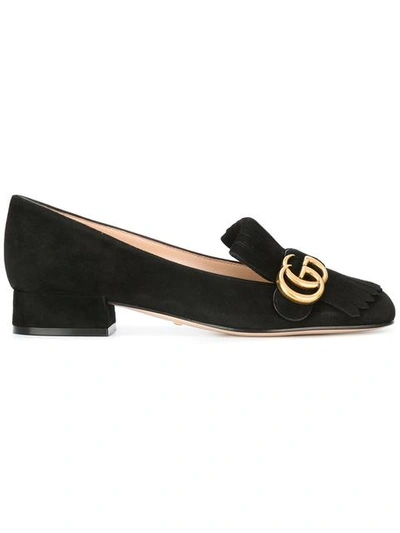 Gucci Marmont Fringed Logo-embellished Suede Loafers In Black | ModeSens