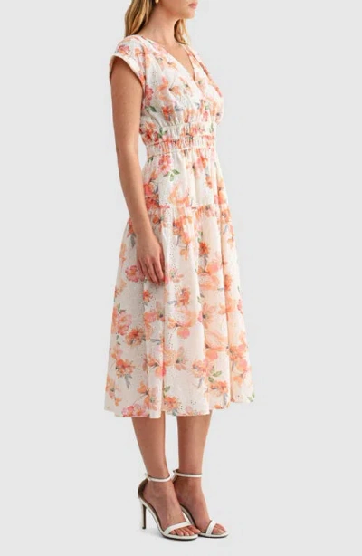 Mila Mae Floral Cap Sleeve Eyelet Cotton A-line Midi Dress In Multi ...