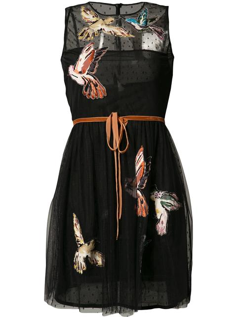 Red Valentino Sleeveless Point Desprit Dress W Embroidered