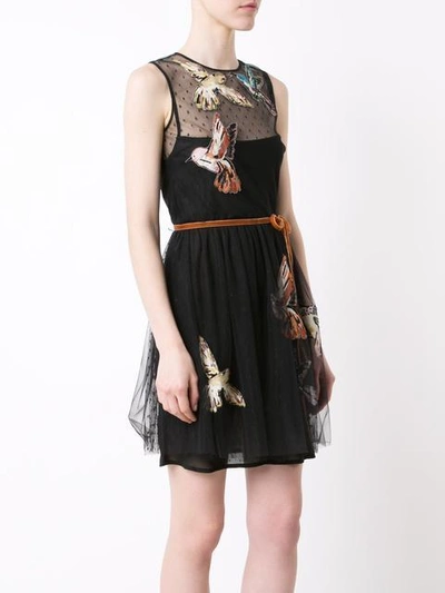 Red Valentino Sleeveless Point Desprit Dress W Embroidered