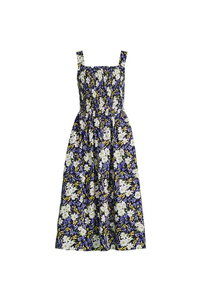 Lands' End Poplin Smocked Bodice Midi Dress In Multi | ModeSens