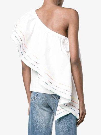 Rosie Assoulin Wedge One Shoulder Ruffled Cotton Poplin Top In White