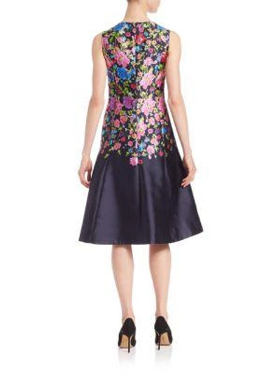 Oscar De La Renta Floral Print Silk And Cotton Mikado Flared Dress In Pnk