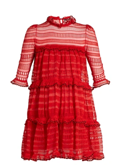 Alexander Mcqueen Ruffle-trimmed Ladder-lace Dress In Poppy Red | ModeSens