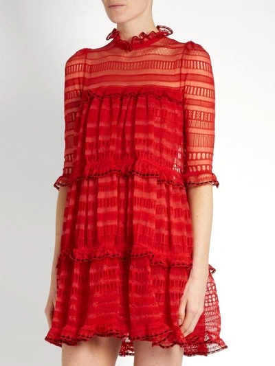 Alexander Mcqueen Ruffle-trimmed Ladder-lace Dress In Poppy Red | ModeSens