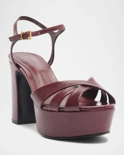 Schutz 100mm Keefa Leather Platform Sandals In Burgundy | ModeSens