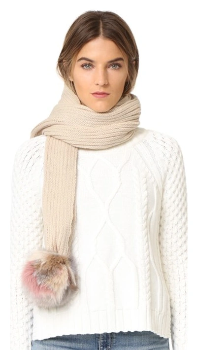 Jocelyn Scarf With Fox Pom Poms In Ivory | ModeSens