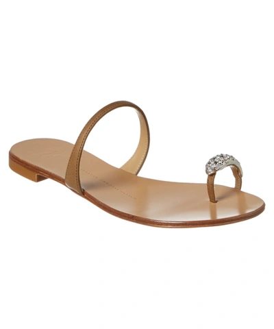 Giuseppe Zanotti Leather & Crystal Toe Ring Flat Sandal' In Khaki ...