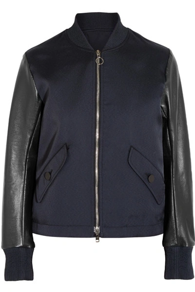 Tim Coppens Woman Lace-up Leather And Twill Bomber Jacket Midnight Blue ...