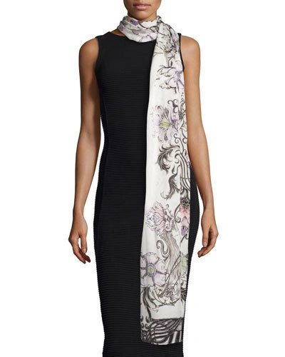 Roberto Cavalli Floral & Snake Silk Stole, Ivory | ModeSens
