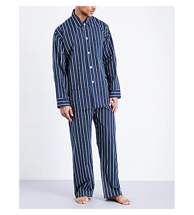 Derek Rose Royal 201 Cotton Pyjama Set In Navy | ModeSens