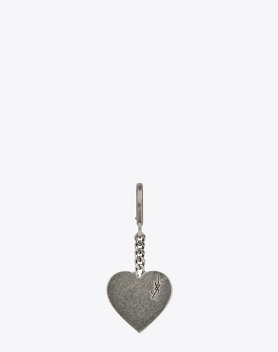 Saint Laurent Signature Heart Key Ring In Brushed Silver-toned Metal In ...