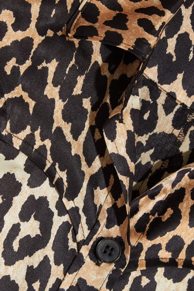 Ganni Dufort Leopard Print Silk Blend Satin Maxi Dress In Brown Modesens