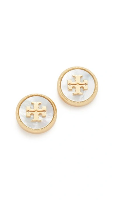 Tory Burch Semi Precious Earrings In Mother Of Pearl/vintage Gold ...