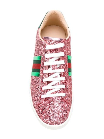 Gucci New Ace Striped Glitter Sneakers In Pink | ModeSens