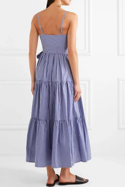 Jcrew Garratt Tiered Striped Cotton Poplin Midi Dress In Blue Modesens