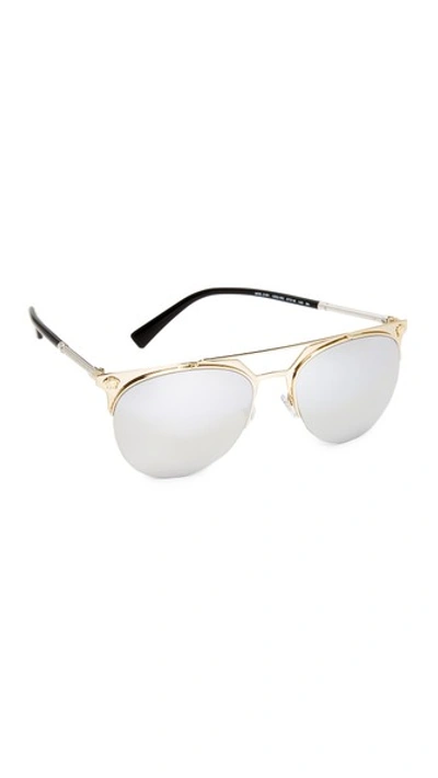 Versace Semi-rimless Aviator Sunglasses In Light Grey Mirror Silver ...