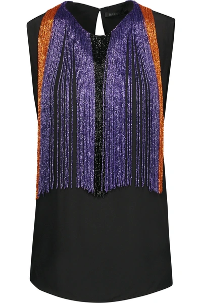Balmain Fringed Bead-embellished Silk-satin Top | ModeSens