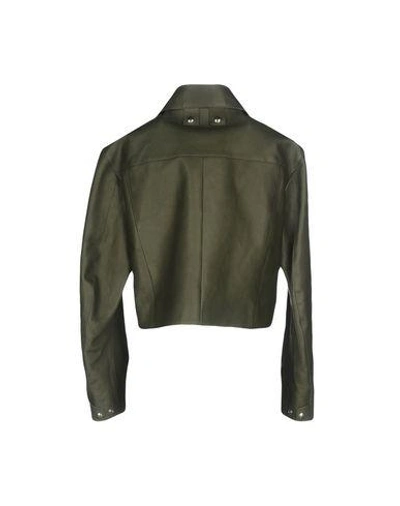 Yang Li Leather Jacket In Military Green | ModeSens
