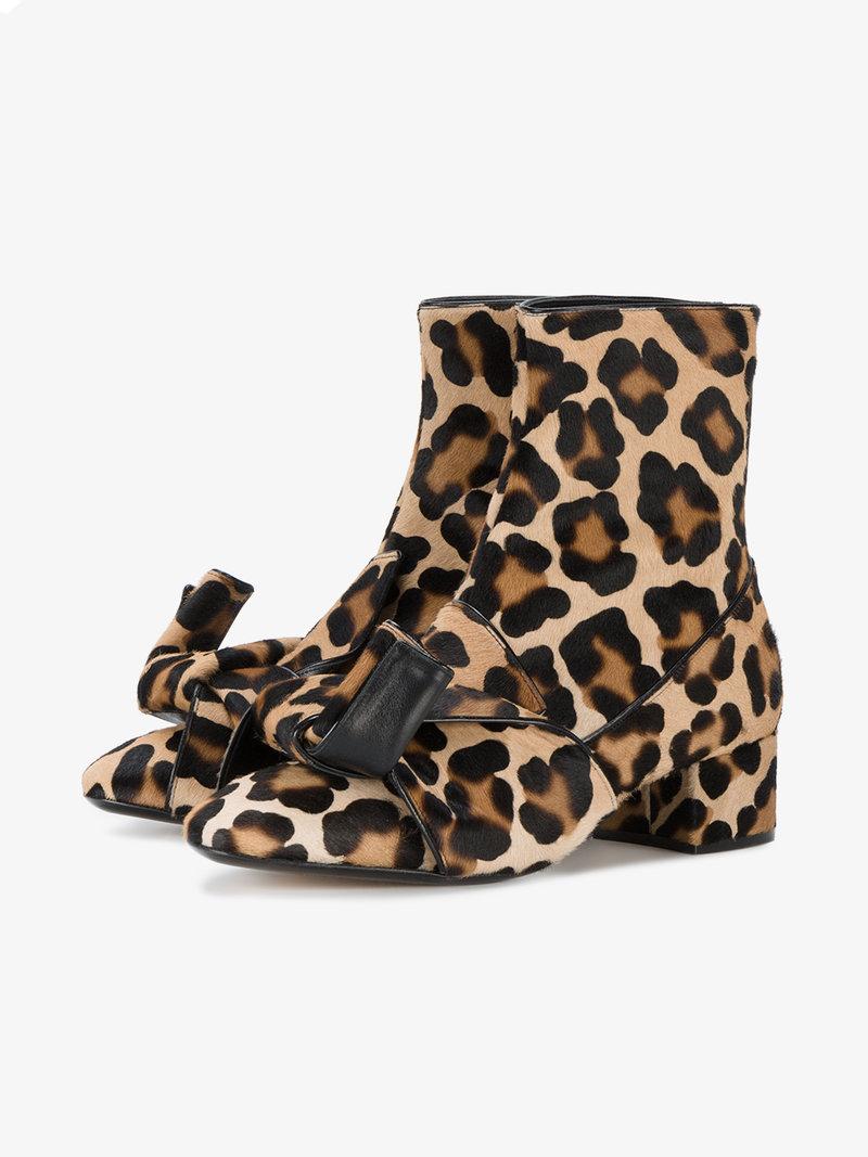 N°21 Leopard Print Calf Hair Bow Boots In Black Modesens