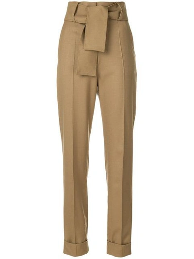 Sara Battaglia Wool Blend Twill Tapered Trousers In Camel Modesens