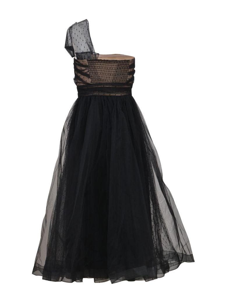Red Valentino One Shoulder Bow Detail Tulle Dress In Nero Modesens
