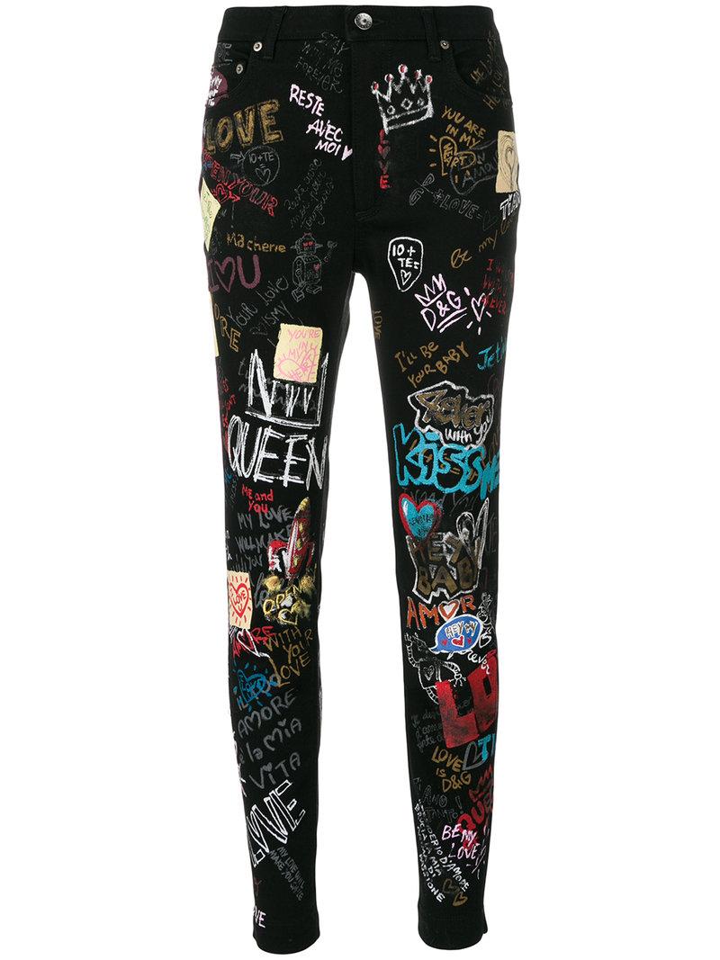 Dolce And Gabbana Graffiti Skinny Jeans Black Modesens