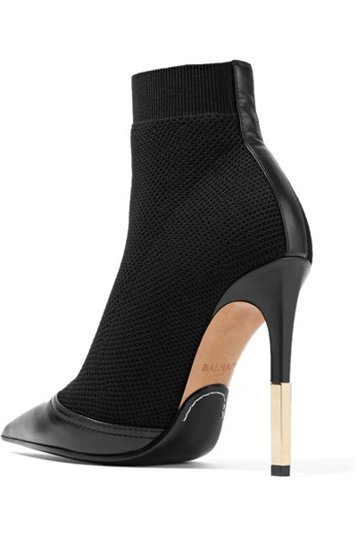 Balmain Aurore Leather-trimmed Stretch-knit Sock Boots In Black | ModeSens