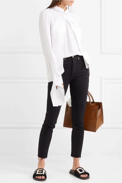 Fendi Logo-print Shearling Slides In Black | ModeSens