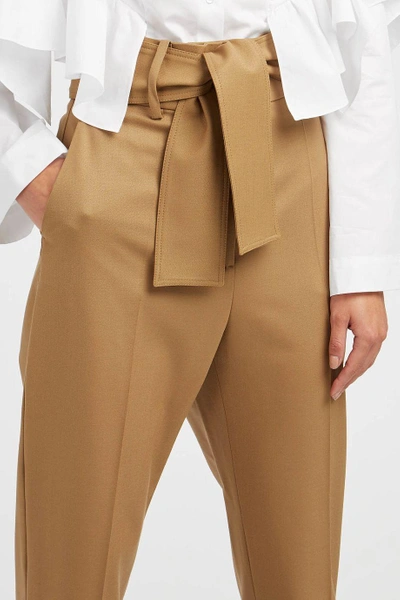 Sara Battaglia Wool Blend Twill Tapered Trousers In Camel Modesens