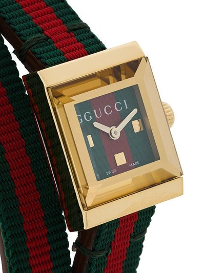 Gucci Gold Square Web Double Wrap G-frame Watch In Green/red | ModeSens