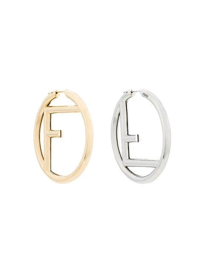 Fendi Logo Hoop Earrings In Metallic | ModeSens