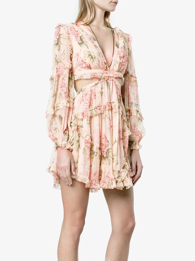 Zimmermann Prima Cutout Ruffled Floral-print Silk-georgette Mini Dress ...