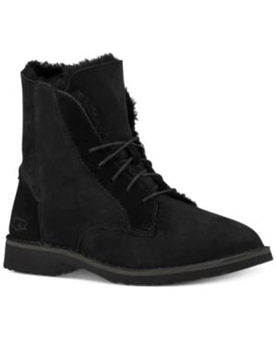 Ugg Quincy Leather And Sheepskin Lace Up Boots In Black | ModeSens