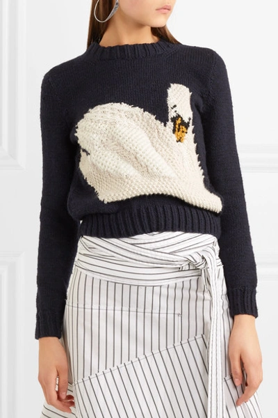 Jw Anderson Intarsia Swan Knitted Sweater In Navy | ModeSens