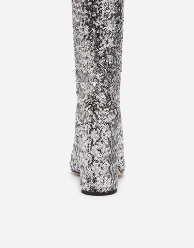 Dolce & Gabbana 90mm Stretch Sequins Over The Knee Boots In Silver ...