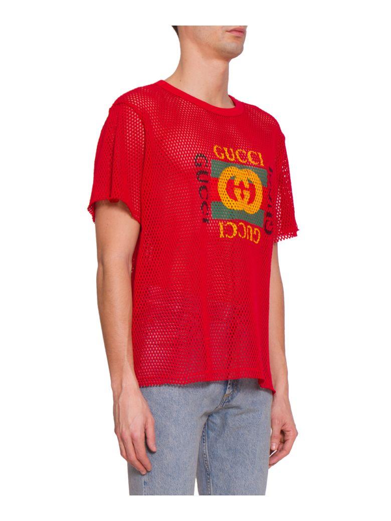 Gucci Logo-print Cotton-blend Mesh T-shirt In Red | ModeSens