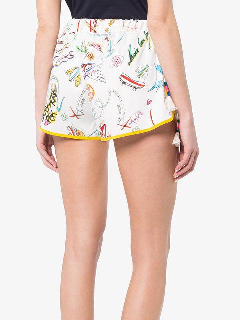 Mira Mikati Printed Cotton-blend Shorts In White | ModeSens