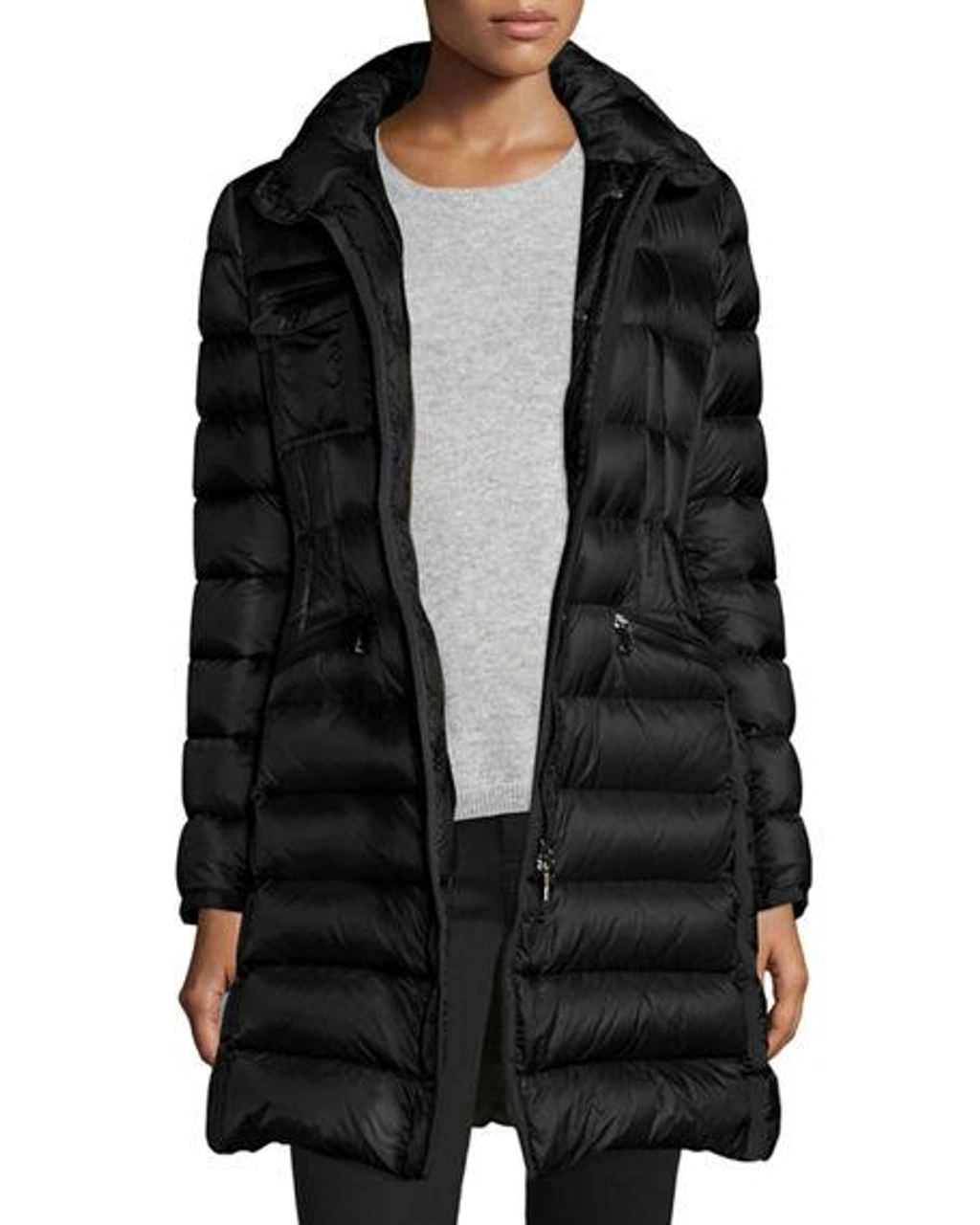 Moncler Hermine Grosgrain Trim Quilted Down Puffer Coat In Black ModeSens