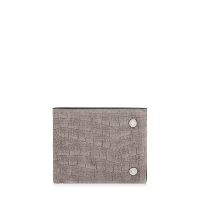Jimmy Choo Hatton Smoke Crocodile Print Denim Leather Bi-folding Wallet ...