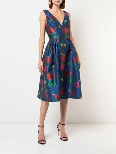 Carolina Herrera Sleeveless Allover Floral Fit And Flare Dress In Blue